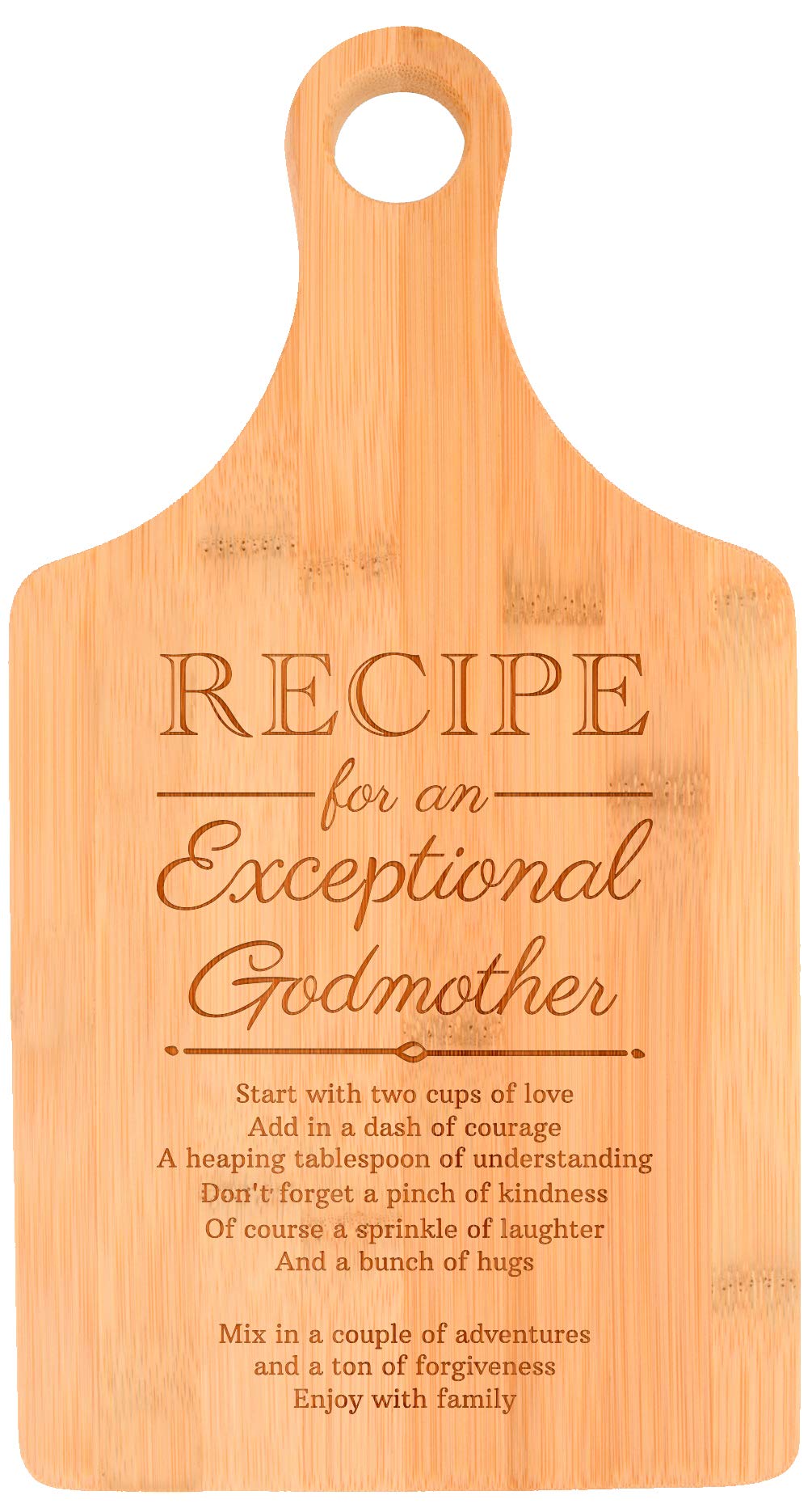 Godmom Gifts Recipe for an Exceptional Godmother Present Ideas Paddle Shaped Bamboo Cutting Board