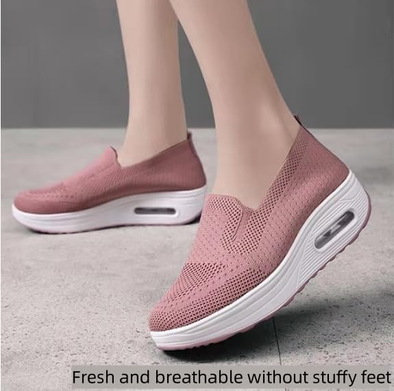 Fitsshoes Women Orthopedic Sneakers,Slip-On Light Air Cushion Mesh Shoes,Casual Breathable Walking Shoes with Arch Support (7.5, Pink)