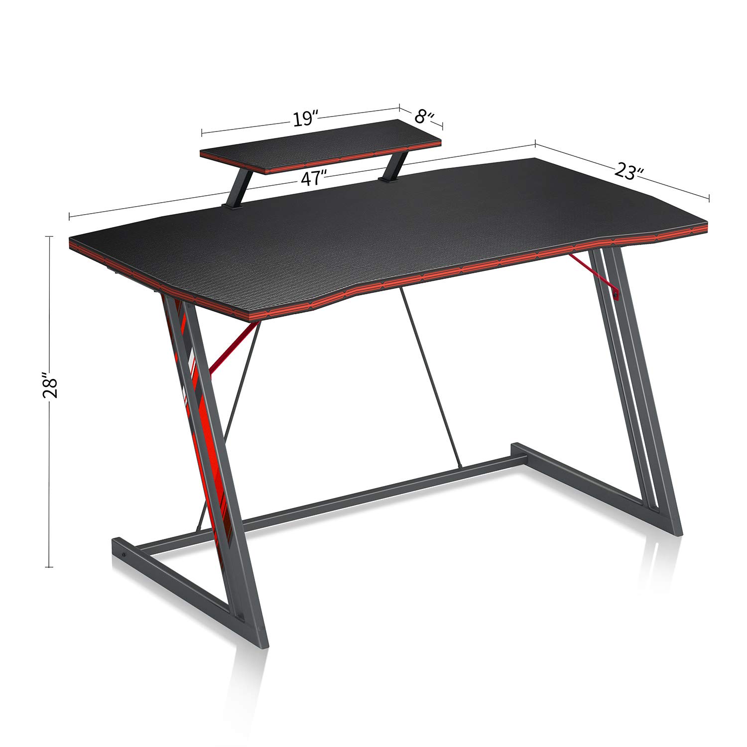 DESINO Gaming Desk 47 inch PC Computer Desk, Home Office Desk Gaming Table Z Shaped Gamer Workstation with Cup Holder and Headphone Hook, Black