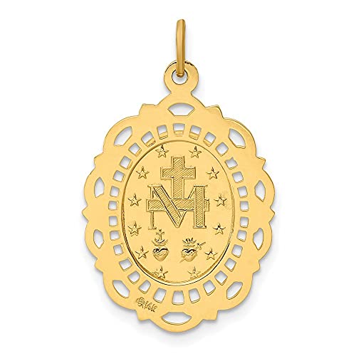 Diamond2Deal 14k Yellow Gold Solid Polished/Satin Medium Fancy Pierced Oval Miraculous Medal Fine Jewelry for Women