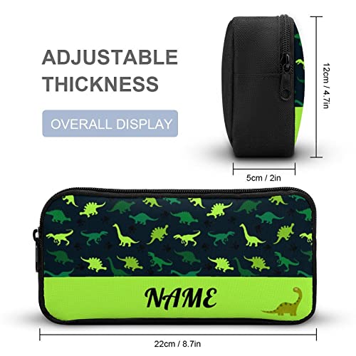 Mrokouay Custom Green Dinosaur School Backpack Set 3 IN 1 Personalized Add Your Name Backpack with Insulated Lunch Bag Pencil Case, Customized Lightweight Kids Bookbag Girls Boys Casual Daypack