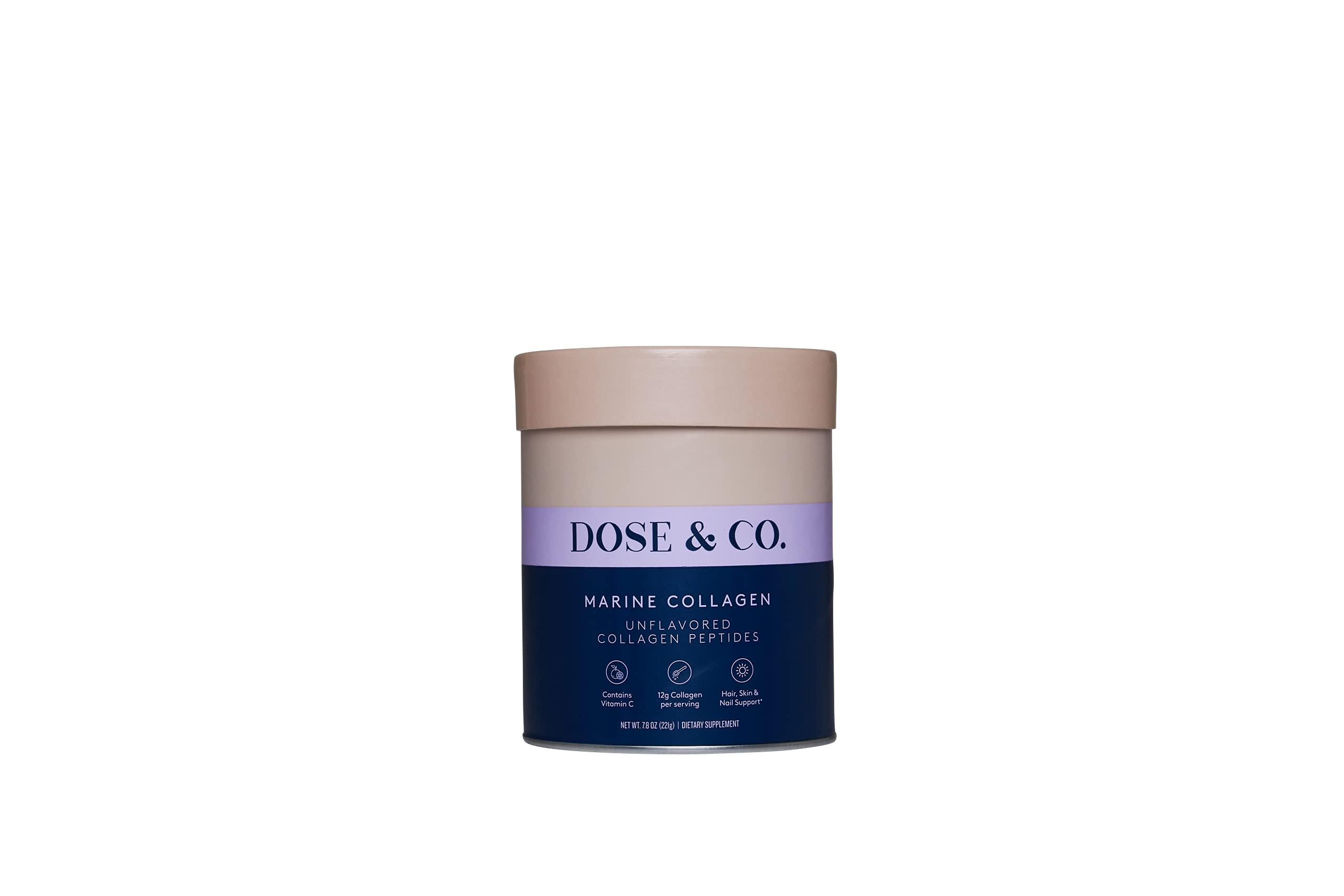 DOSE & CO. Marine Collagen Peptides with Vitamin C for Hair, Skin & Nails, Unflavored - 8oz Powder Supplement