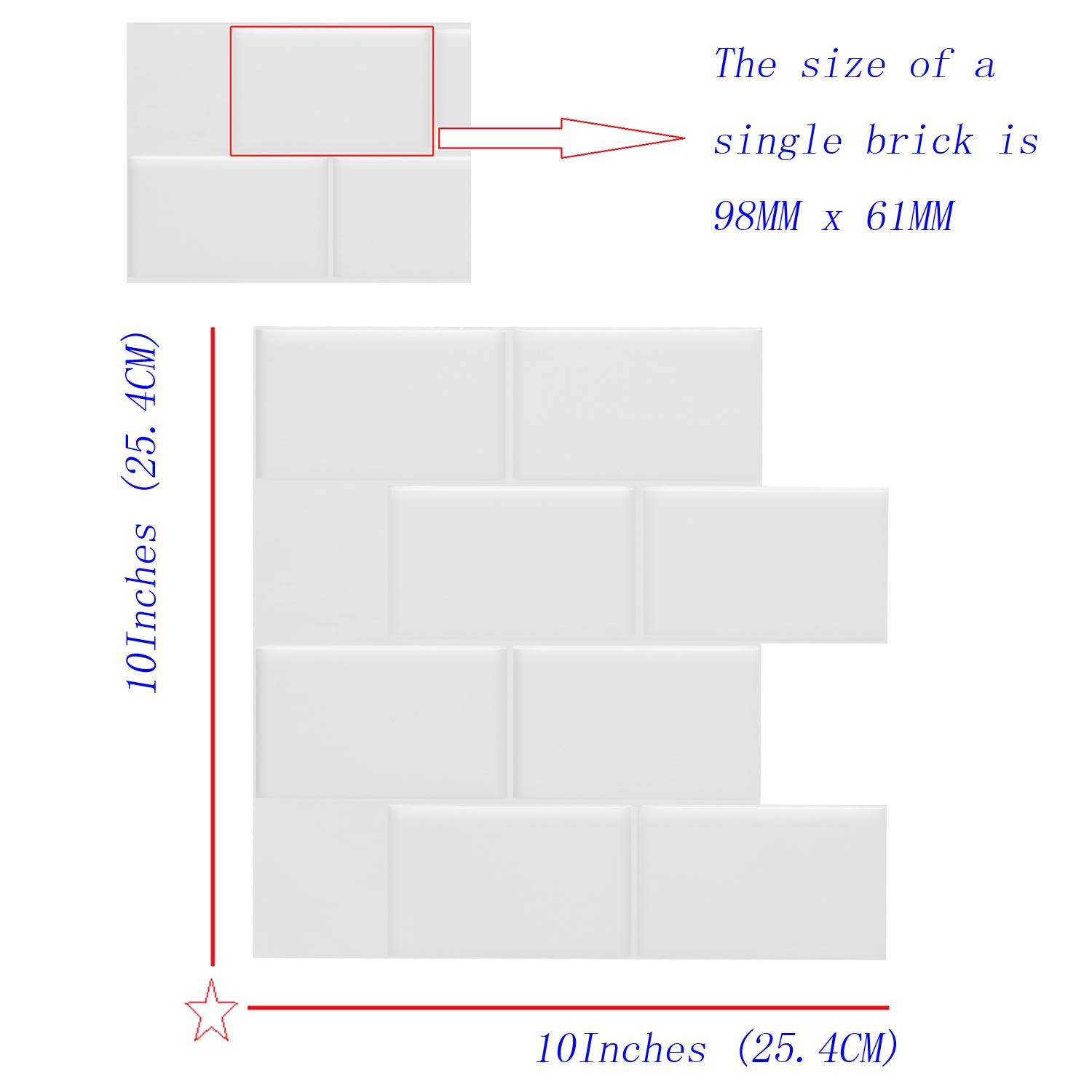 Deco i Amour Peel and Stick Tile Backsplash for Kitchen Bathroom, Self Adhesive Stick On Tile, 10 x 10 inch, Subway White, 5 Sheets