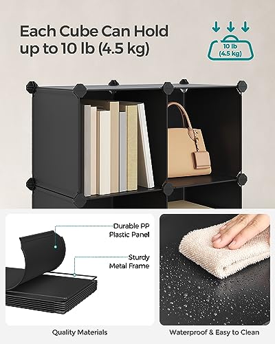 SONGMICS Cube Storage with Door, Set of 12 Plastic Cubes, Closet Storage Shelves, DIY Plastic Closet Cabinet, Modular Bookcase, Shelving with Doors for Bedroom, Living Room, Black and White ULPC34HV1