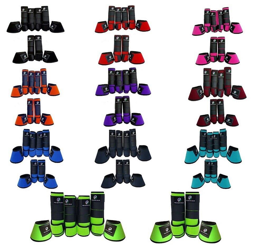 RIDING GEARS Horse Medicine Brushing Boots Horse Bell Boots Leg Wraps Protection Gear Set of 4 and Set of 6 (Large/Full, Black (Set of 6))