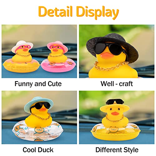 wonuu Car Rubber Duck 2Pcs Duck Car Decoration Dashboard Car Ornament for Car Dashboard Decoration Accessories with Mini Swim Ring Sun Hat Necklace Sunglasses