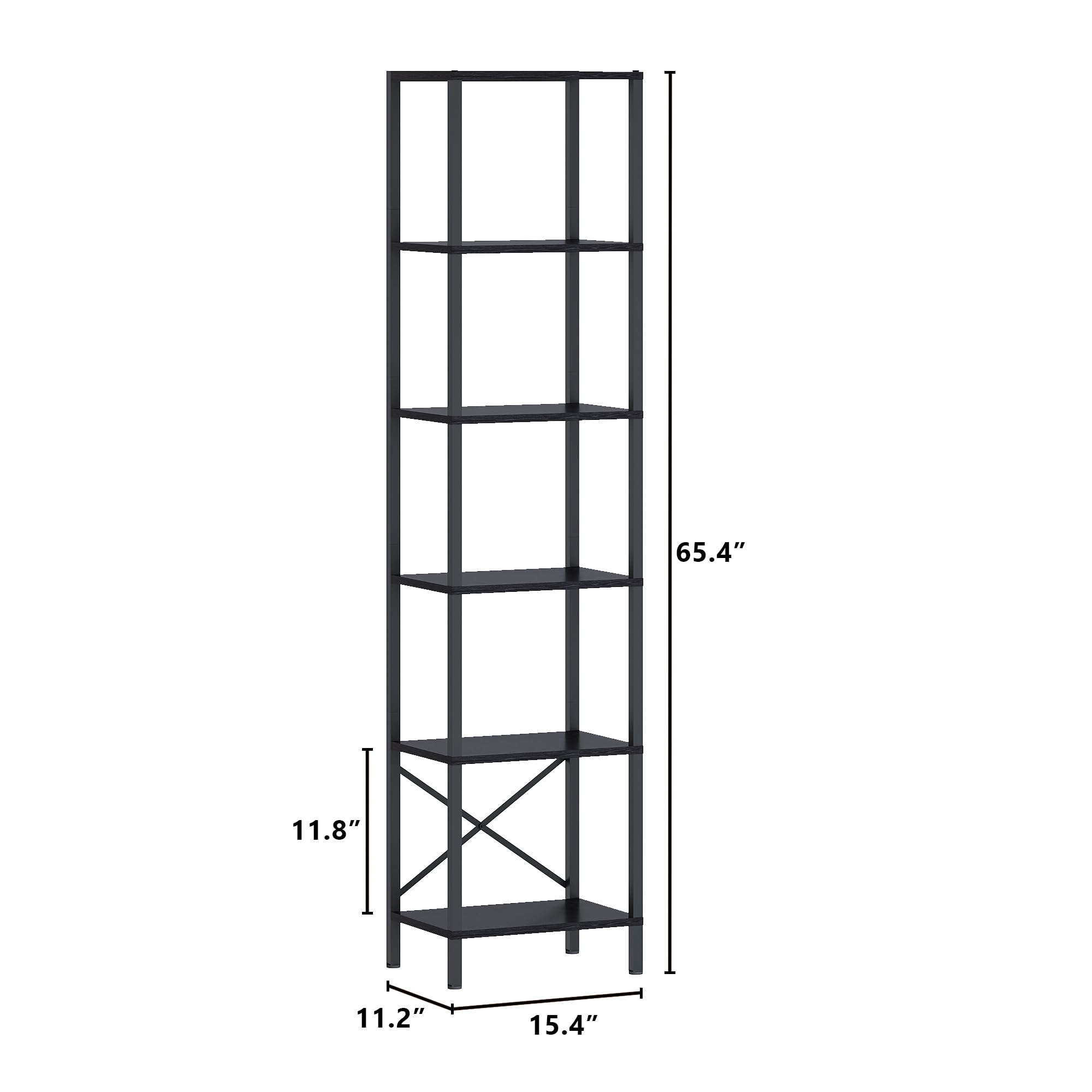 JARHETUN 6-Tier Bookshelf, Tall Narrow Bookcase with LED Lights, Book Shelf with Steel Frame, Display Storage Shelf for Living Room, Bedroom, Home Office, Study, Balcony, Black