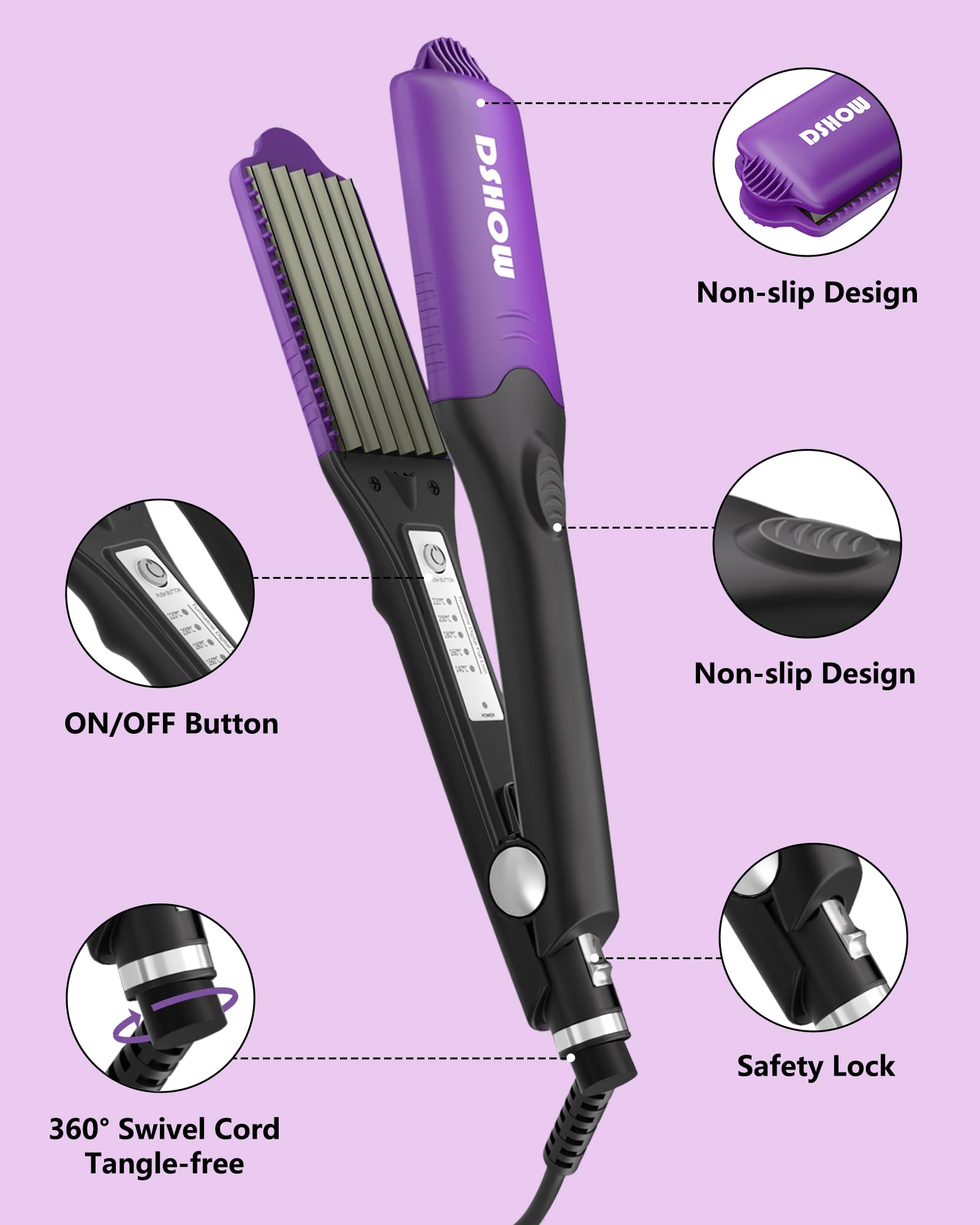 DSHOW Hair Crimper for Women with 4 Interchangeable Plates, Crimper Hair Iron Volumizing Flufft Hairstyle Crimping Iron for Hair with 5 Heat Settings & 60 Min Auto Off