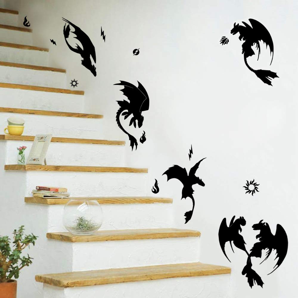 decalmile Black Dragon Wall Stickers Halloween Wall Decals Boys Room Baby Nursery Wall Decor