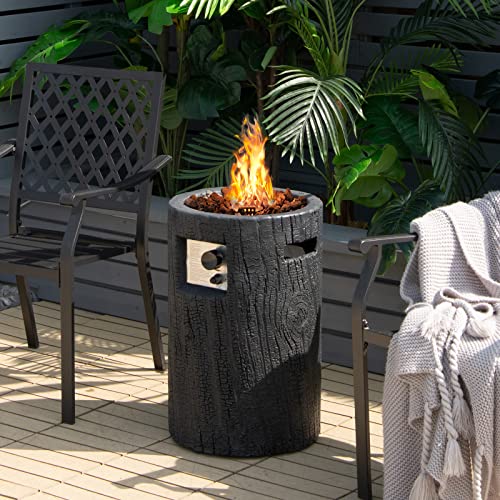 Giantex Fire Pit Outdoor 16’’ Electronic Ignition Round Fireplace with 30,000 BTU Heat Output, Lava Rocks, Instant Touch-up Pen, Waterproof Cover, for Patio, CSA Certified Fire Pits for Outside(Black)