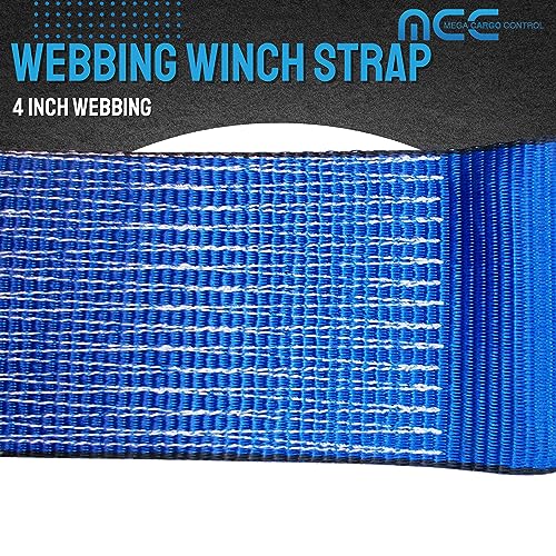 Mega Cargo Control (4 - Pack) Blue Tie Down Straps | 4" x 30' Heavy Duty Tie-Down Winch Strap with Flat Hooks | for Flat Bed, Truck, Farm, Utility Trailers