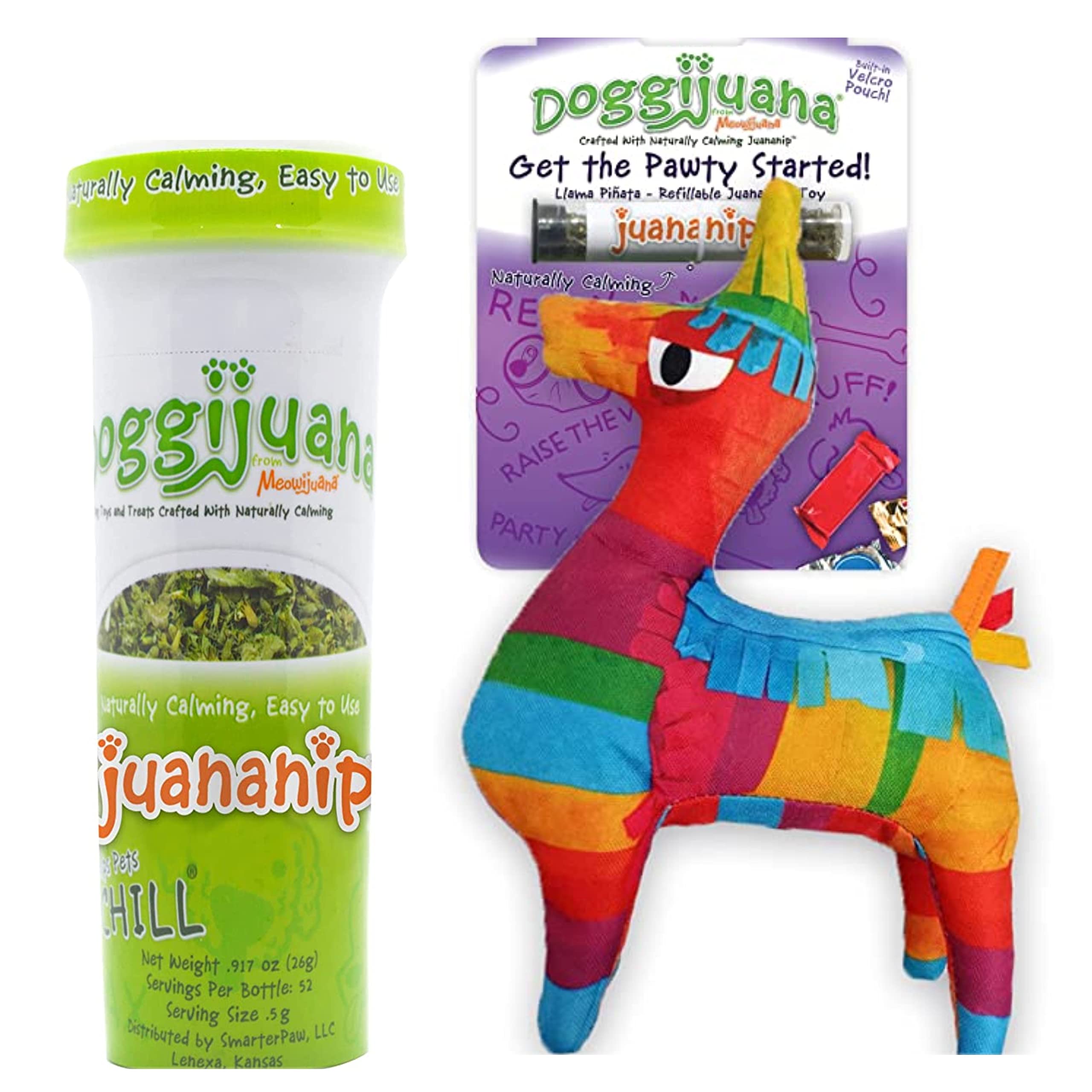 Doggijuana Get The Pawty Started Llama Pinata / Refillable Catnip Dog Toy / Juananip Refill Bottle / Promotes Play and Helps Your Dog Chill