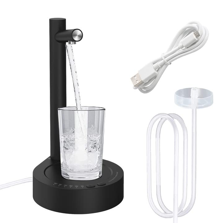 Desktop Water Bottle Dispenser with Water Jug Cap,Portable Electric Water Dispenser Pump for 5 Gallon & Universal Bottles, USB Charging Auto Off Switch Intelligent Drinking Water Pump (Black)