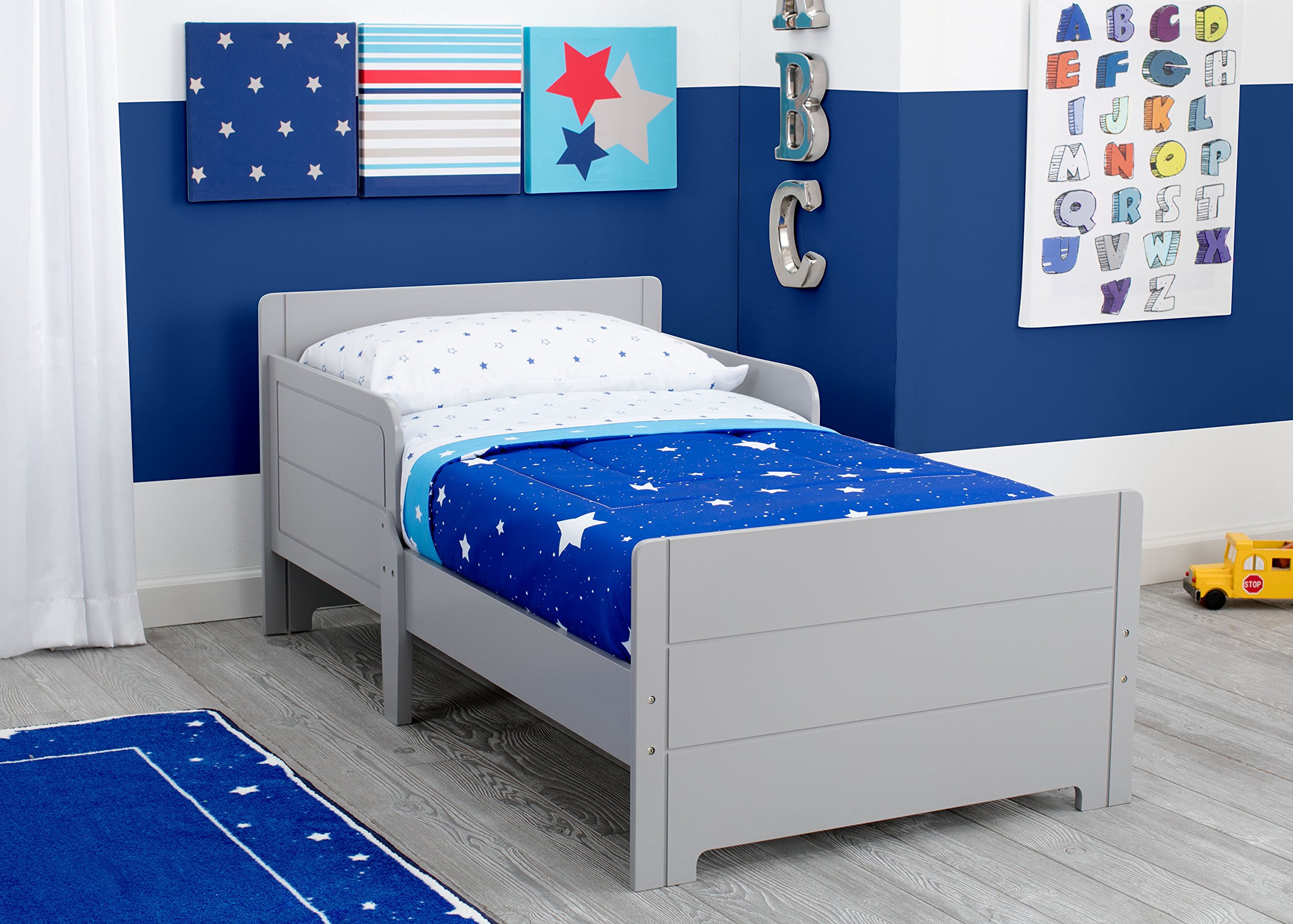Delta Children MySize Toddler Bed, Grey, Dual Sided Recycled Fiber Core Mattress, Waterproof Cover, Holds up to 50 lbs