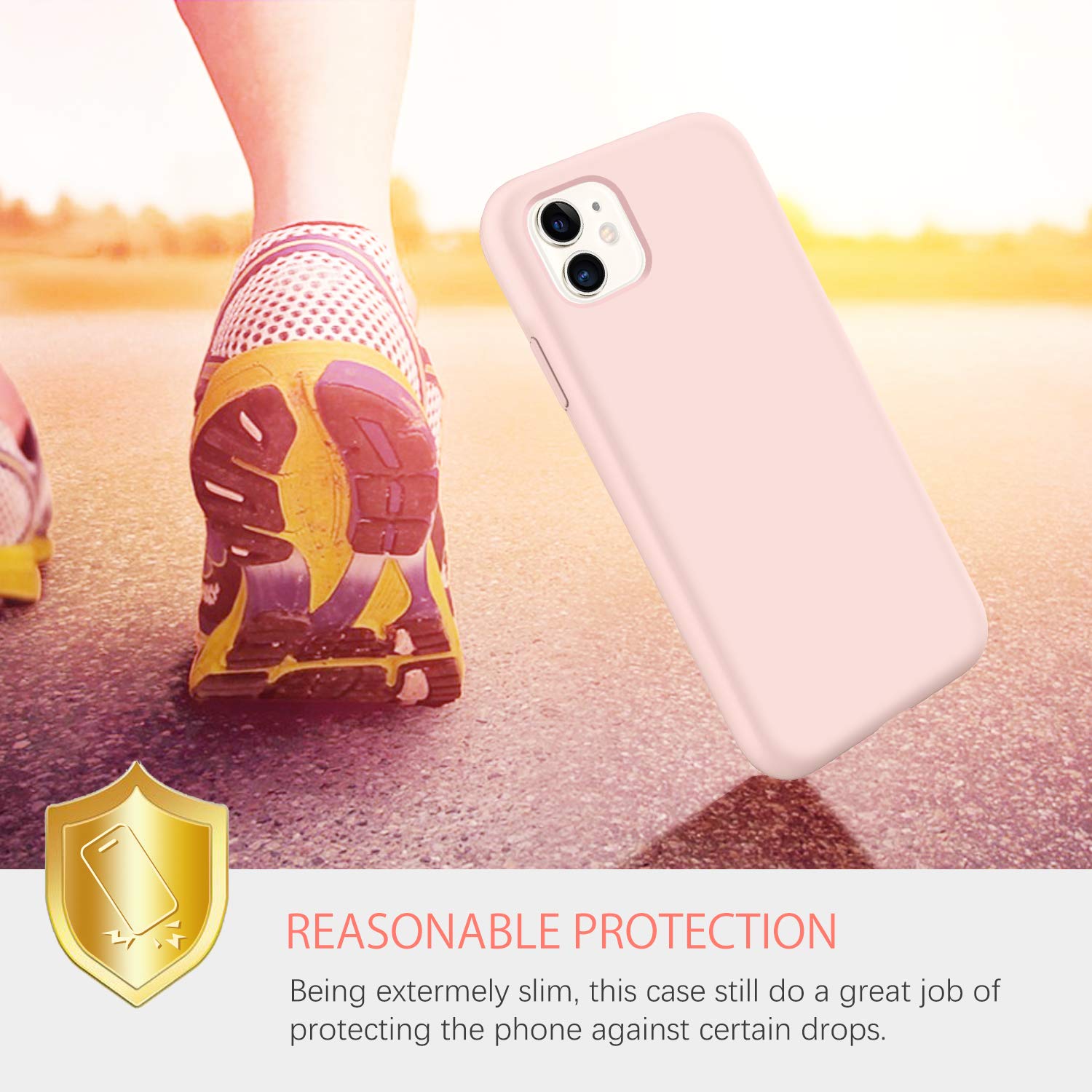DUEDUE for iPhone 11 Case, Phone Cases for iPhone 11, Liquid Silicone Soft Gel Rubber Slim Cover with Microfiber Cloth Lining Cushion Shockproof Case for Apple iPhone 11 6.1", Pink Sand