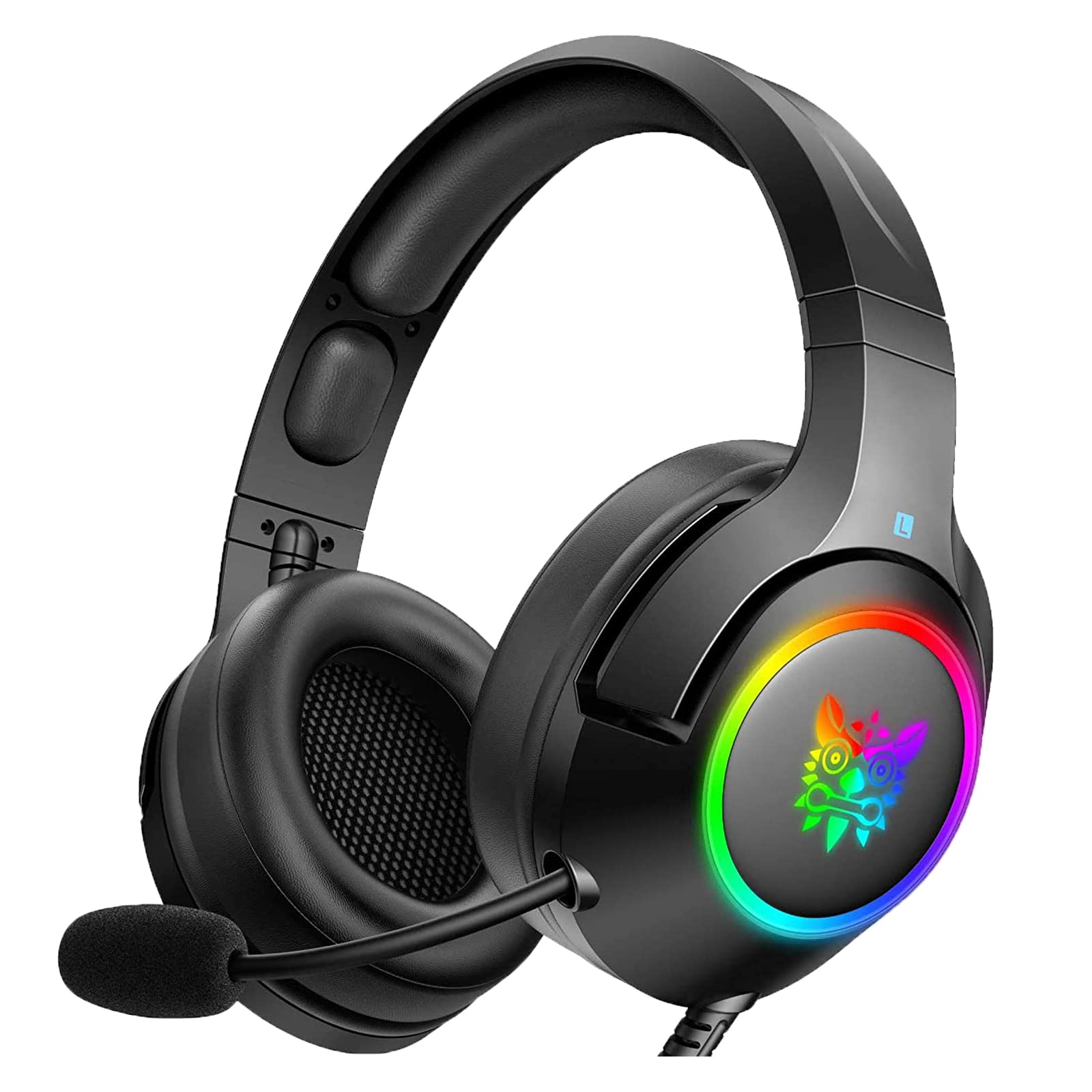 Gaming Headset with Microphone, Gaming Headphones RGB PS4 PS5 Headset with 360 Adjustable Noise Cancelling Mic, 3.5mm Audio Jack Over Ear Headphones Wired for PC Switch PlayStation Xbox Laptop
