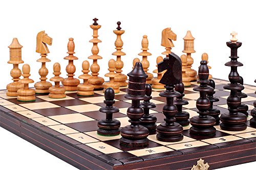 The Alcazar Chess Set an Unique Hand Crafted Wood Chess Pieces with a 5 inch King, 22.8 inch Wooden Chess Board that Folds for Chess Piece Storage