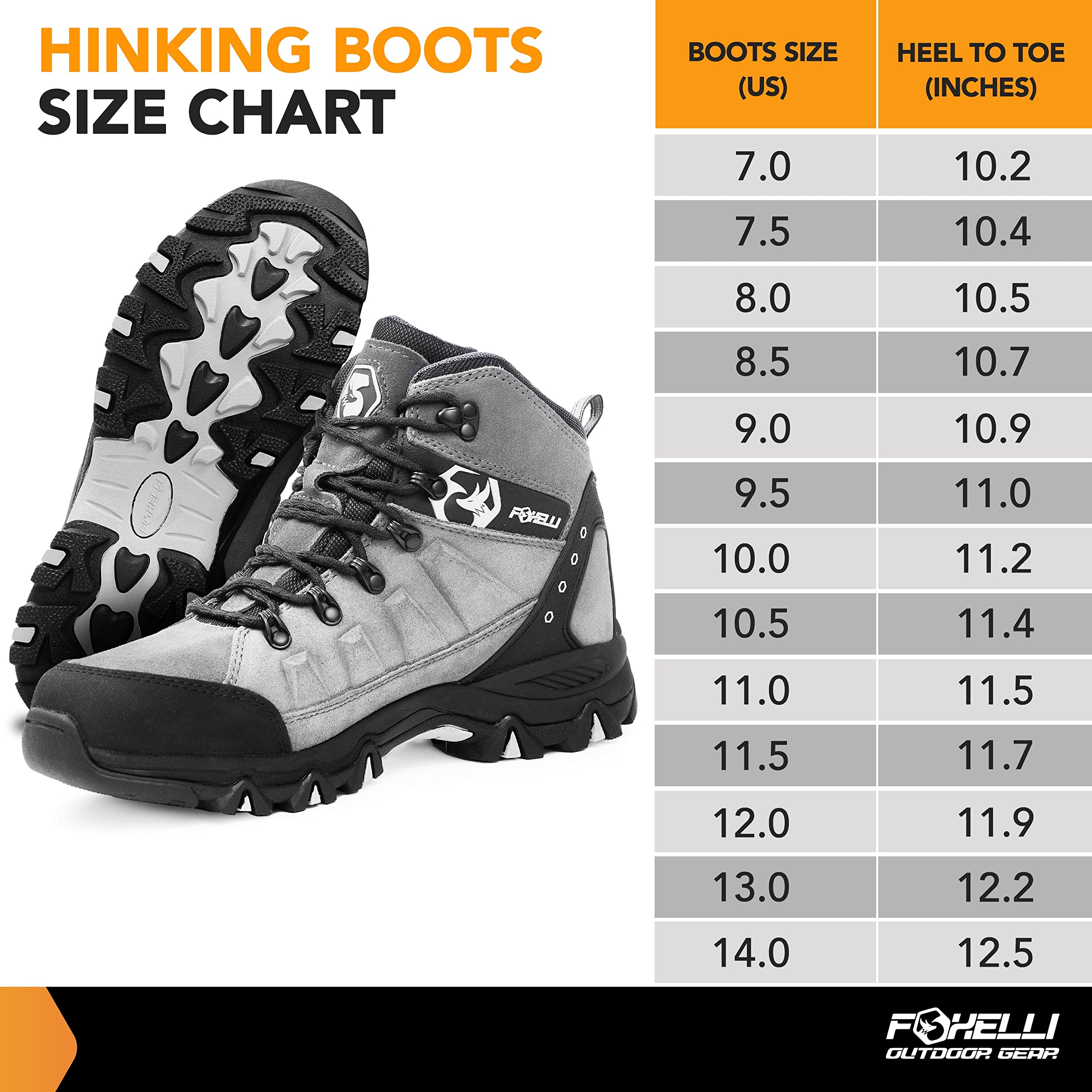 Foxelli Men’s Hiking Boots – Waterproof Breathable & Lightweight Suede Leather Hiking Boots for Men