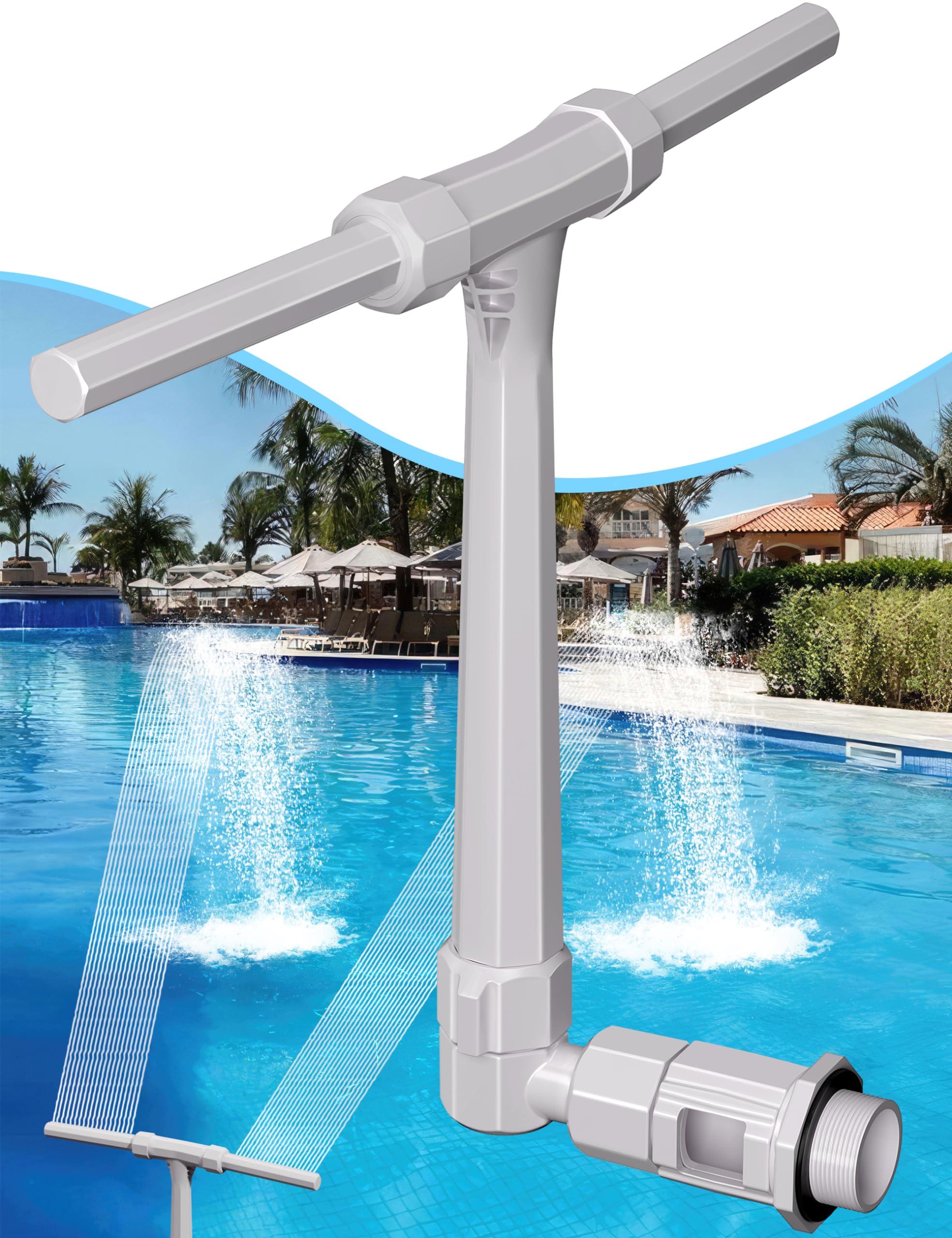 Kompoll Pool Fountain above Swimming Pools, Adjustable Water Dual Spray Sprinkler Pool Fountain for Inground Pools, Fun Pool Waterfall Sprayer for Backyard Outdoor, Grey