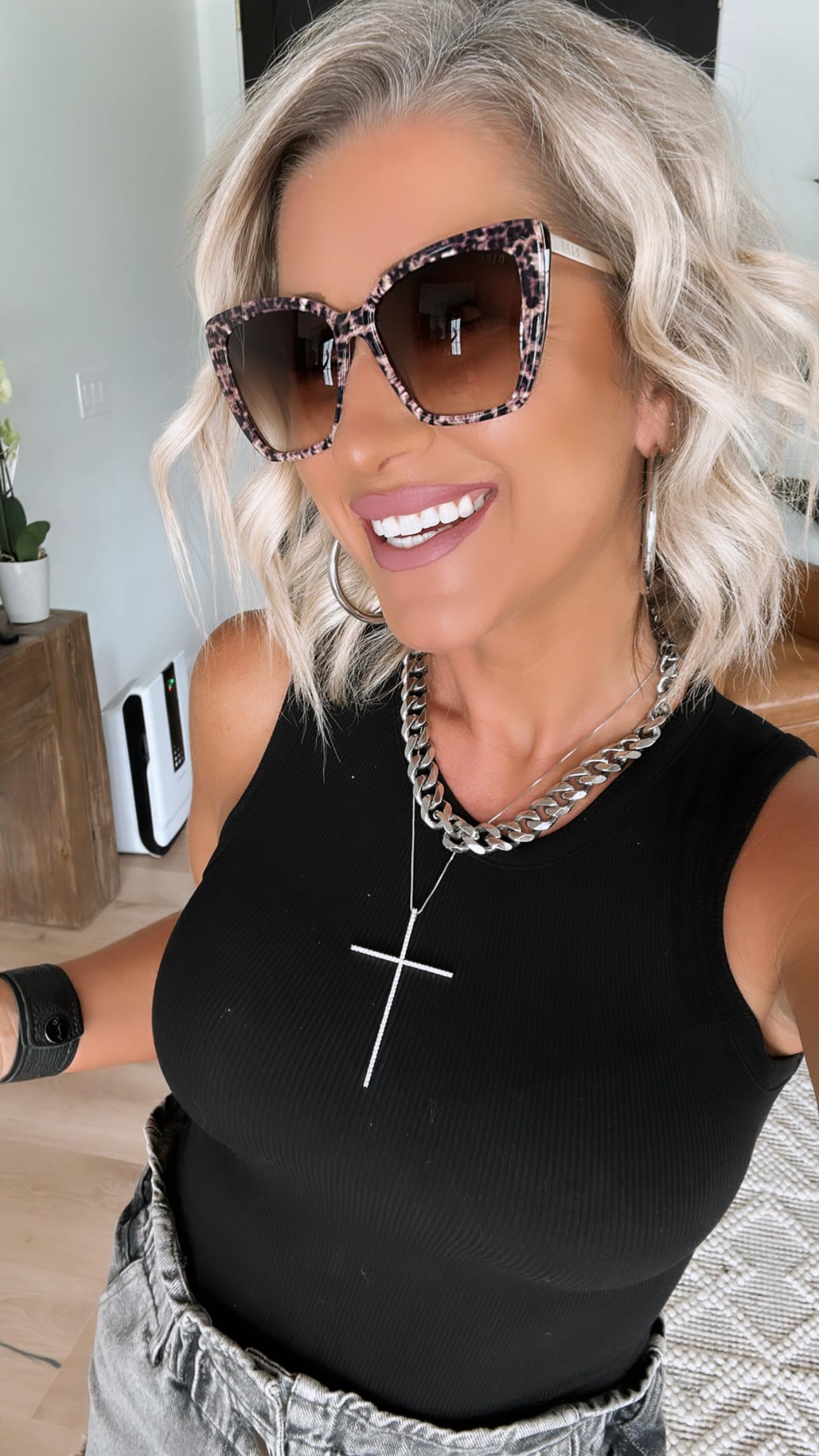 DIFF Becky II Designer Oversized Cat Eye Sunglasses for Women UV400 Protection, Leopard Tortoise + Brown