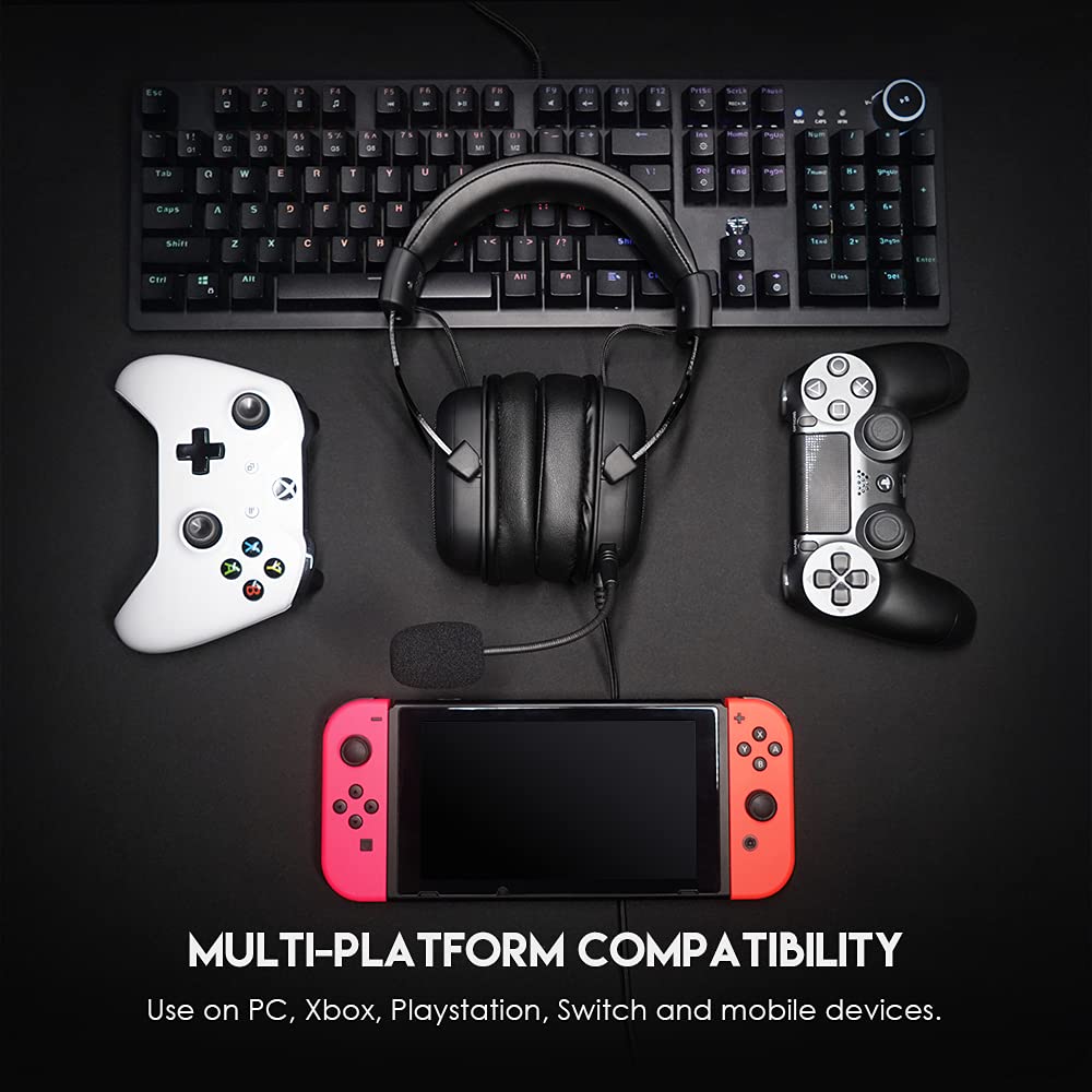 Gaming Headset, 53mm Driver Headphone for PC, PlayStation 4 5, Xbox One S X, Nintendo Switch, VR, Android, and iOS, Black (FA-MH90)