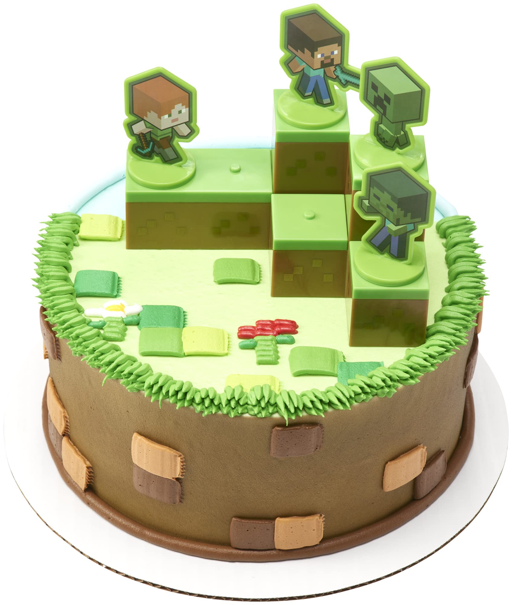 DecoSet® Mobs Beware Minecraft Cake Topper, 6-Piece Stackable Cake Decoration, Interlocking 3D Blocks With Characters, Food Safe Birthday Cake Decoration