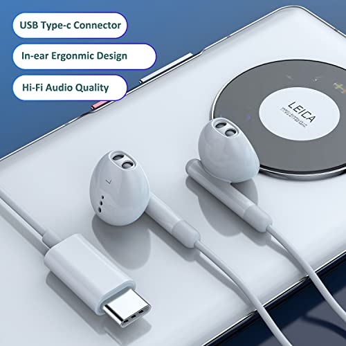 USB C Headphone, USB Type C Wired in-Ear HiFi Digital Earphones with Mic Stereo Bass Noise Canceling Earbuds Compatible with Samsung Galaxy S23/S23 Ultra/S22/S22+/S21FE/A53, Google Pixel 7/7Pro/6/5/4