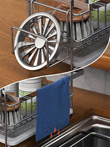 FixOwl Sink Caddy Kitchen Sink Organizer Sponge Holder for Kitchen Sink Non-Slip Countertop Organizer SUS304 with Removable Tray, Silver