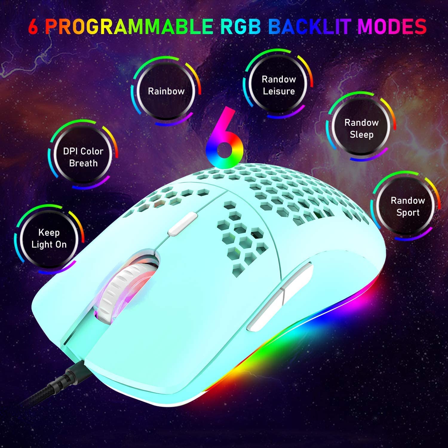 Gaming Keyboard and Mouse,3 in 1 Rainbow LED Backlit Wired Mechanical Keyboard Blue Switch,RGB 6400 DPI Lightweight Gaming Mouse with Honeycomb Shell,Gaming Mouse Pad for PC Gamers