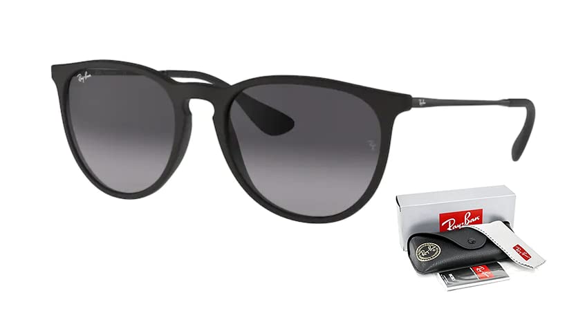 Ray-Ban RB4171 Plastic Round ERIKA 622/8G 54M Rubber Black/Light Grey Gradient Dark Grey Sunglasses For Women+ BUNDLE with Designer iWear Care Kit