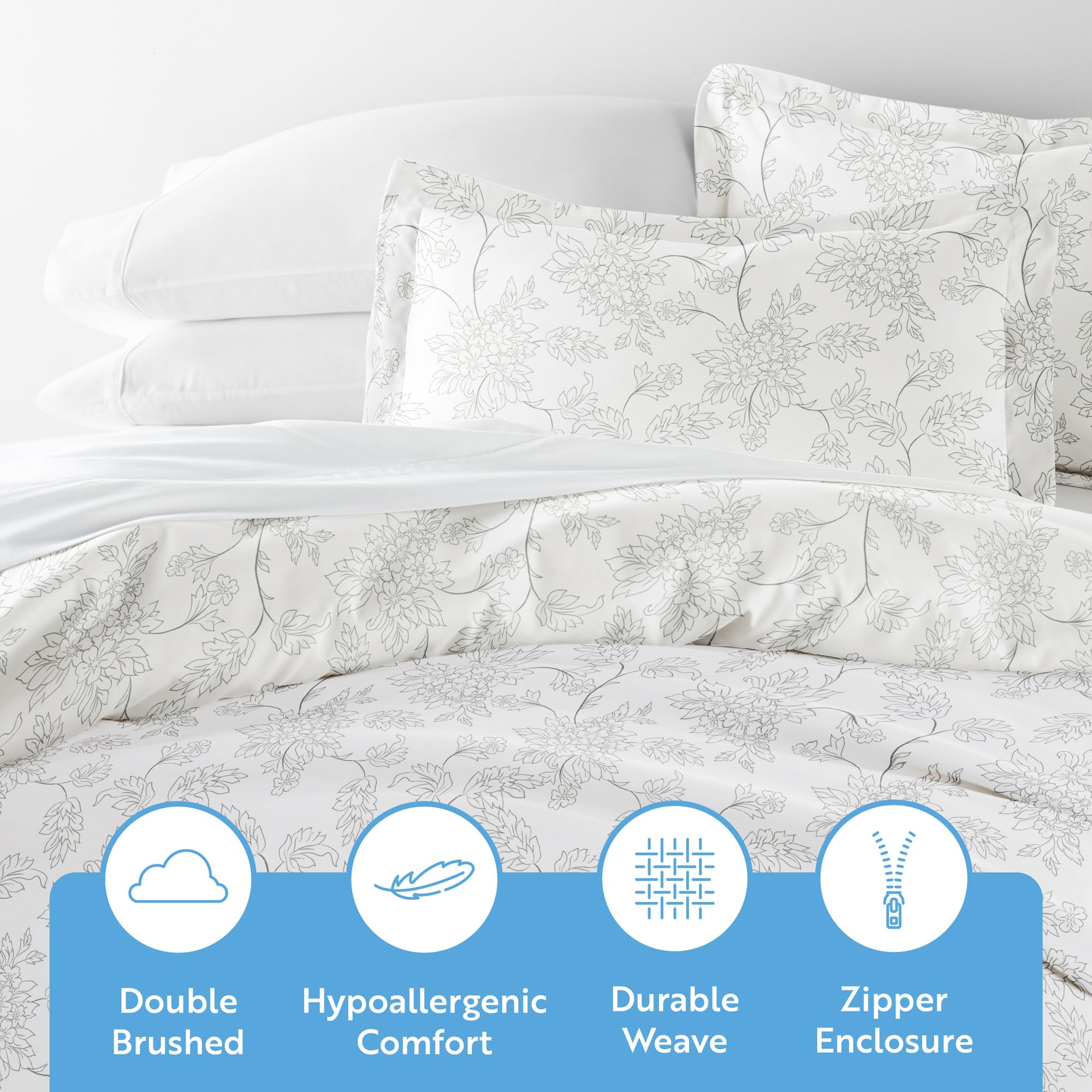 Simply Soft Duvet Cover Set Vine Patterned, Twin, Gray (SS-DUV-Vine-Twin-GR)