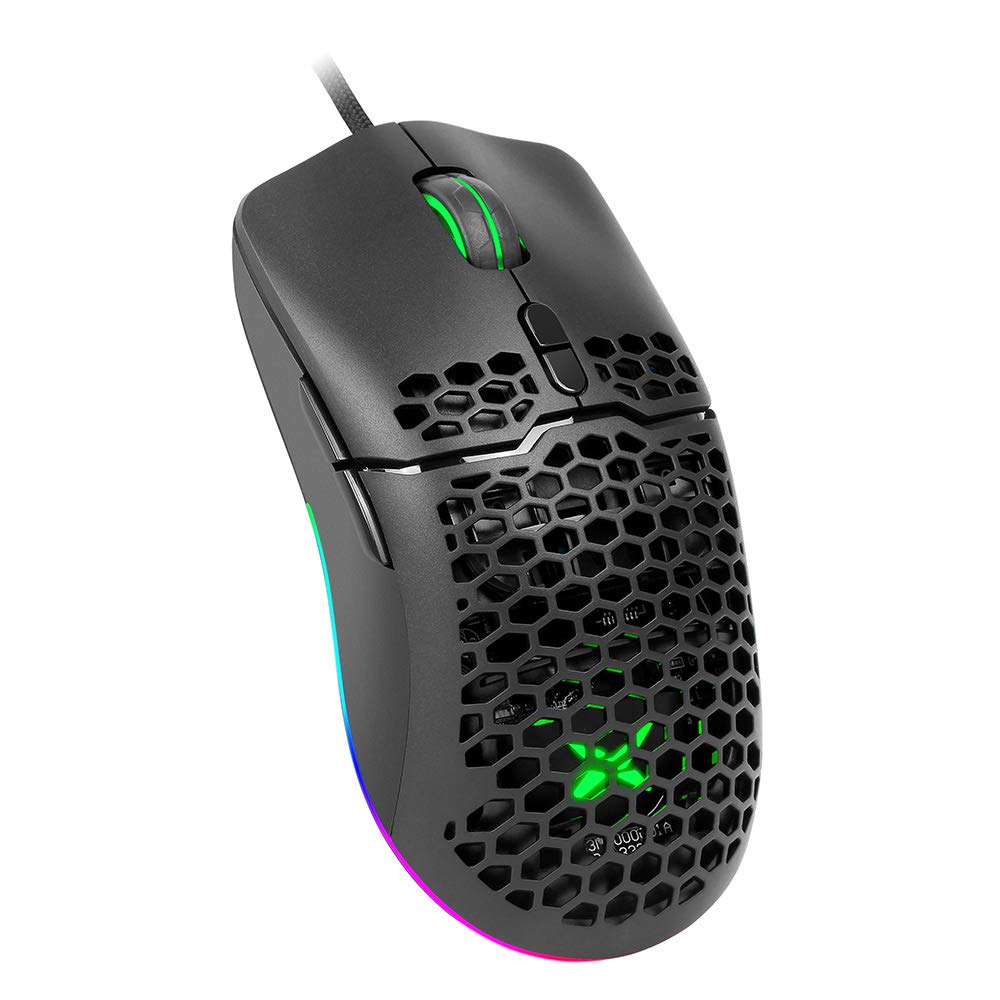 DeLUX 67G (2.36oz) Wired Lightweight Gaming Mouse with 7200DPI, 1000Hz Polling Rate, RGB Backlit and 7 Programmable Buttons, Honeycomb Gaming Optical Mouse for PC Gamer(M700BU(A725)(Black))