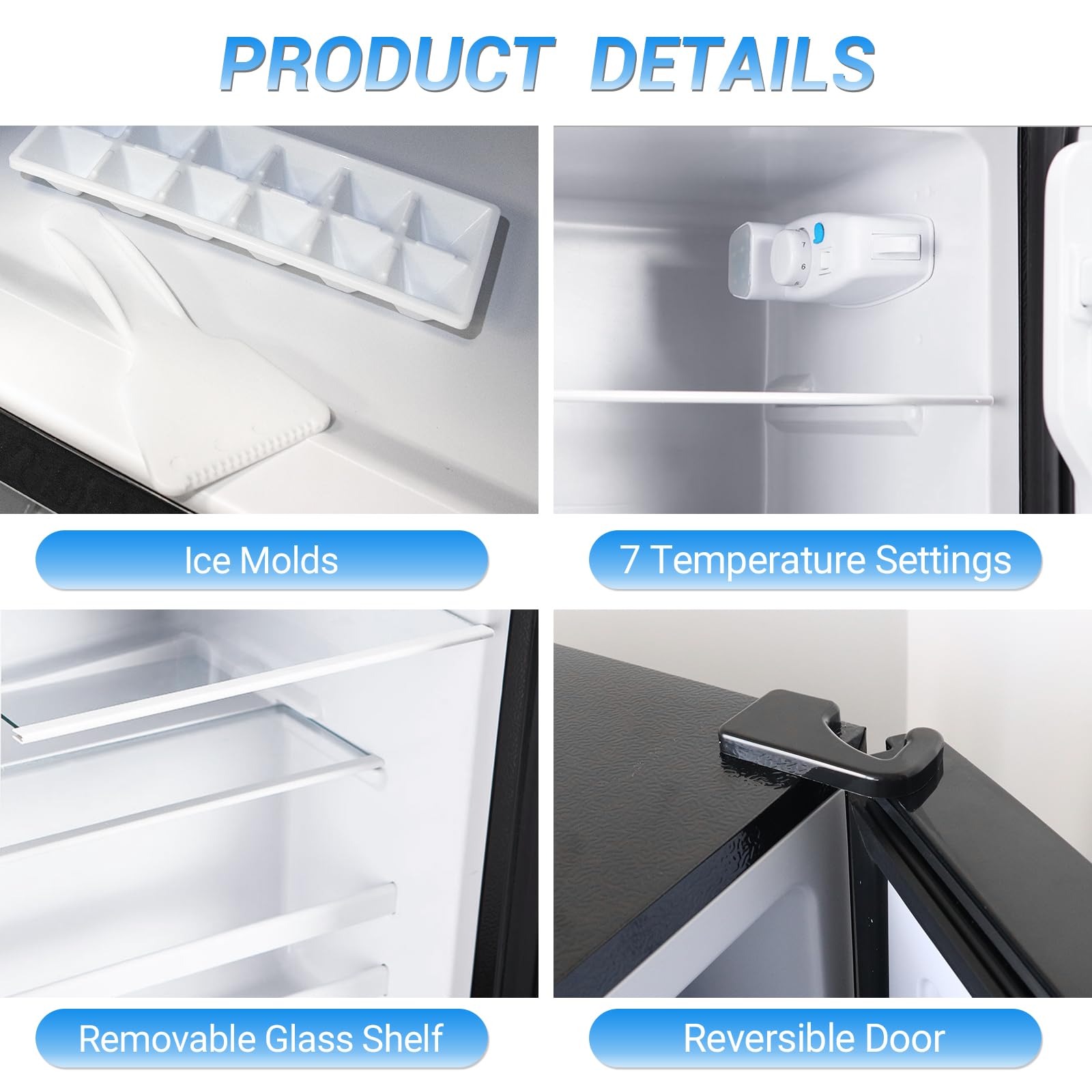 rosmena Mini Fridge, 4.0 Cu.Ft Apartment Size Refrigerator, Samll Refrigerator, dorm fridges with freezer for Apartment, Office, Kitchen, Dorm, Compact Refrigerator with 7 Temperature Modes