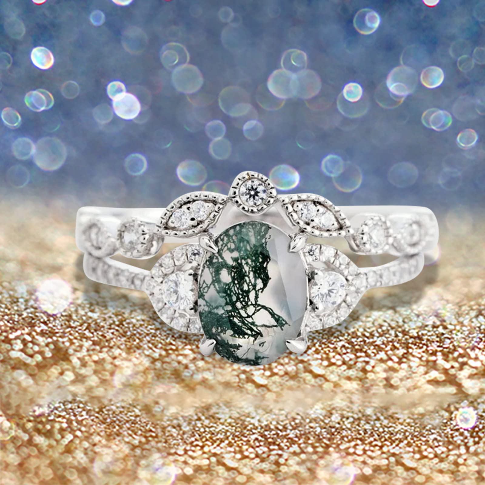 Engagement Rings for Women,Statement Gold RingsWhite Topaz Sterling Silver Ring Birthday and Christmas Gift for Her