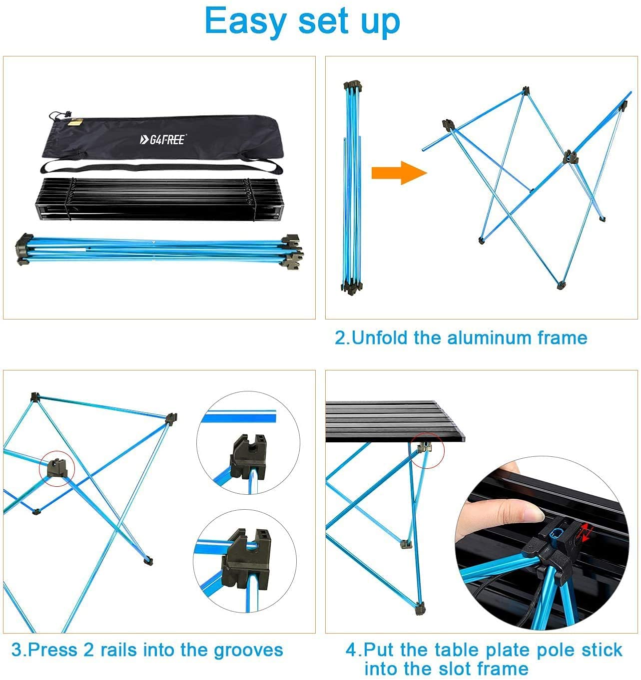 G4Free 2Pcs Folding Camping Chairs Portable Camping Table with Aluminum Table