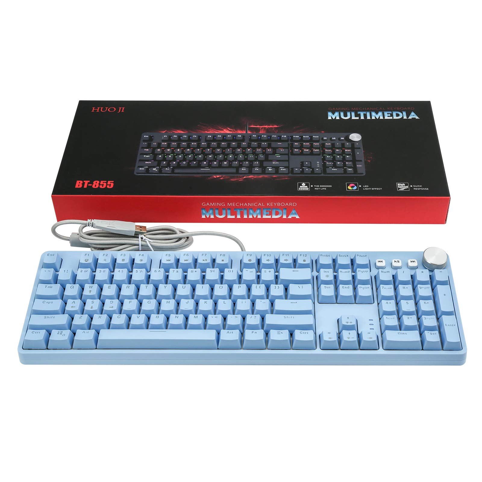 Gaming Mechanical Keyboards Brown Switches 108 Keys Rainbow Backlit for PC and Desktop (Blue)