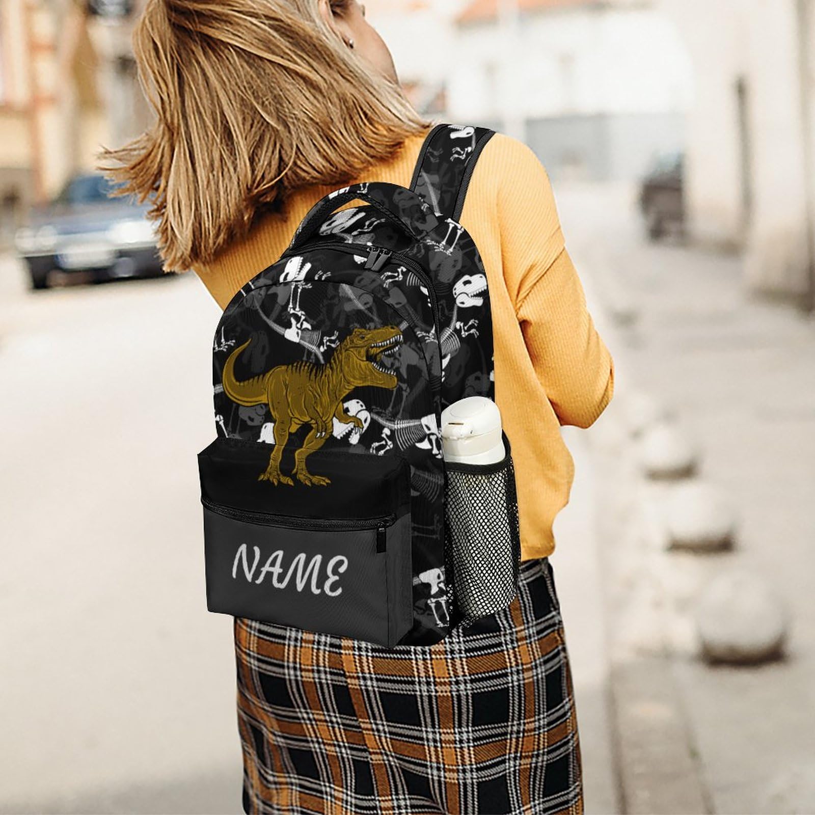 Fovanxixi Custom Dinosaur Skull T-Rex Backpack for Kids Boys Girls Personalized Name Text Children Backpack School Bag Customized Daypack Schoolbag for Student Bookbag