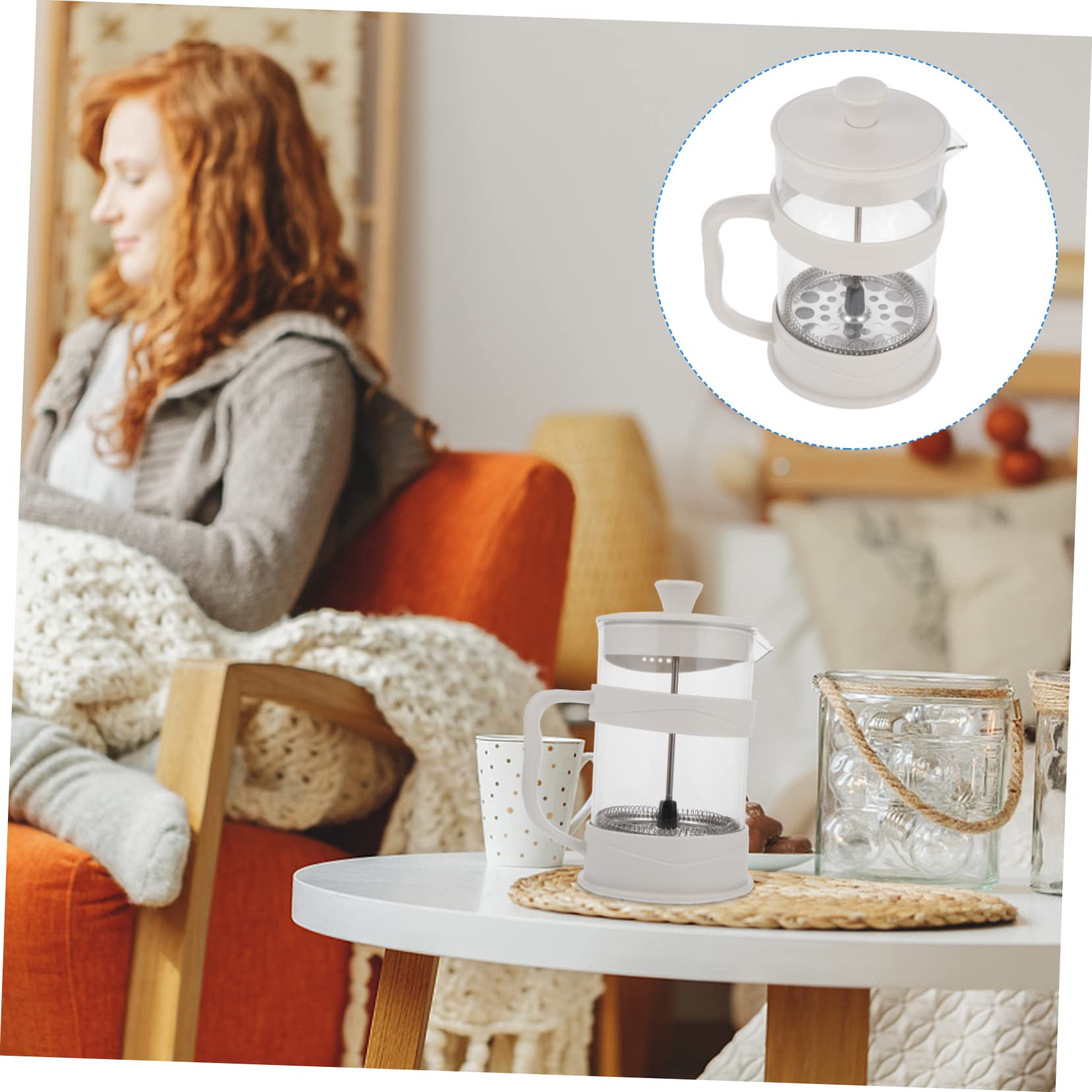 NAMOARLY Coffee Pot Tea Kettle Coffee Tea Maker Pot Office Coffee Maker Espresso Teakettle Coffee Filter Press Travel Coffee Press Cold Brew Coffee Maker with Warmer White Plastic