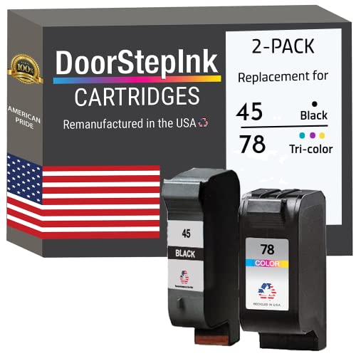 DoorStepInk Remanufactured in The USA Ink Cartridge Replacements for HP 45 51645 51645A & HP 78 C6578AN Black and Color Combo Pack for HP Printer Color Copier 110, 120, 140, 145, 150, 155, 160, 170