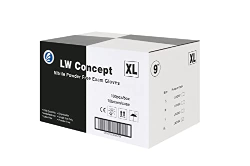 LW Concept Disposable Nitrile Gloves, Chemical Resistant, Powder-Free, Latex-Free, Non-Sterile, Food Safe, 5 Mil, Black, 1000-Count (X-Large)