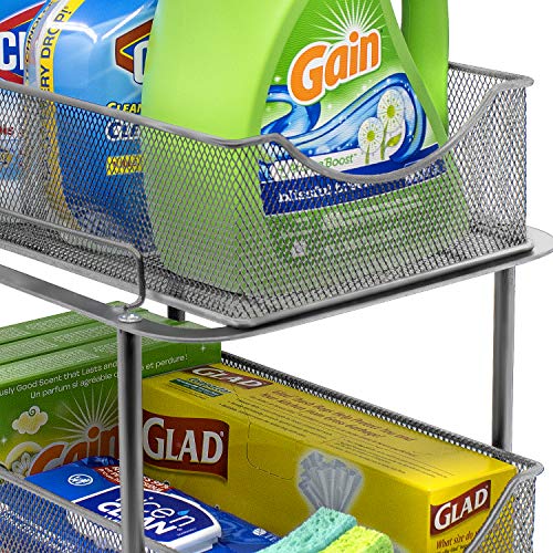 Sorbus 2 Tier Under The Sink Organizer Baskets with Mesh Sliding Drawers —Ideal for Cabinet, Countertop, Pantry, and Desktop, for Bathroom, Kitchen, Office, etc.—Made of Steel (Silver)