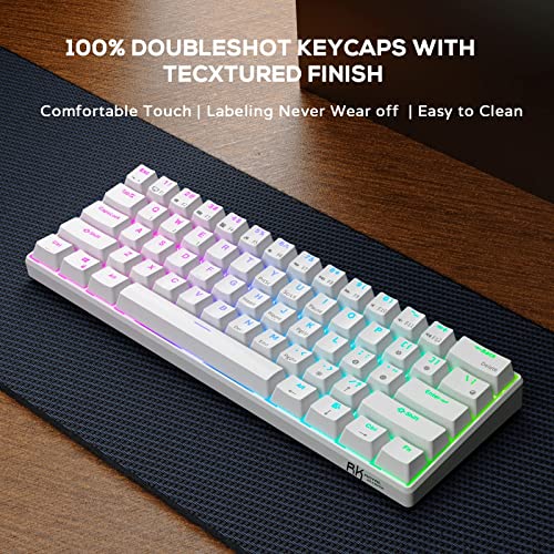 RK ROYAL KLUDGE RK61 60% Mechanical Keyboard with Coiled Cable, 2.4Ghz/Bluetooth/Wired, Wireless Bluetooth Mini Keyboard 61 Keys, RGB Hot Swappable Blue Switch Gaming Keyboard with Software - White