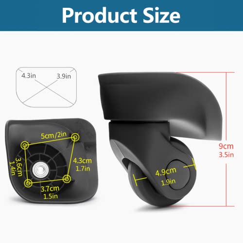Watris Veiyi 2PCS Luggage Wheels Replacement, Left and Right Suitcase Wheels Replacement, Wheel Spare Part for Luggage Suitcase, 4.3 x 3.9 in (Non-Universal, Please Check The Dimensions Carefully)