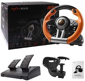 Gaming Racing Wheel, PXN-V3II 180° Competition Racing Steering Wheel with Universal USB Port and with Pedal, Suitable for PC, PS3, PS4, Nintendo Switch - Orange