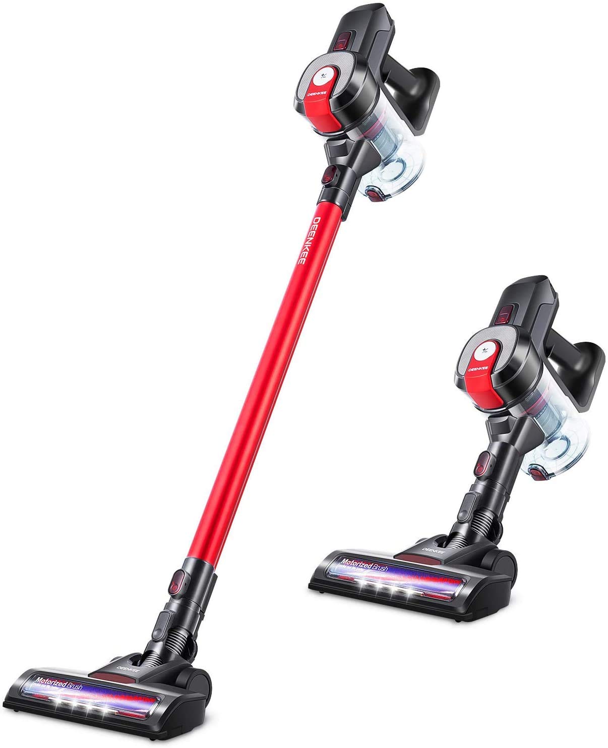 Deenkee 6 in 1 Cordless Stick Vacuum Cleaner, 250W 18Kpa Powerful Suction, 35Min Runtime & 2 Modes, Lightweight Stick Handheld Vacuum Cleaner (Red-B)