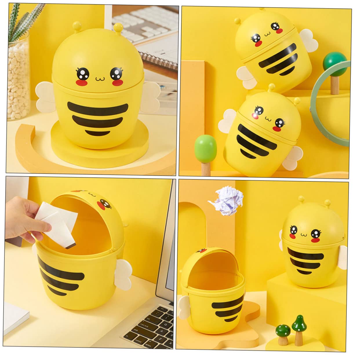 PRETYZOOM Wastepaper Bin 2pcs Bee Mini Garbage Desktop Garbage Bin Honey Trash Can Metal Garbage Can Desktop Honey Containers Desk Garbage Bin Pen Plastic Clamshell Waste Paper Box Small