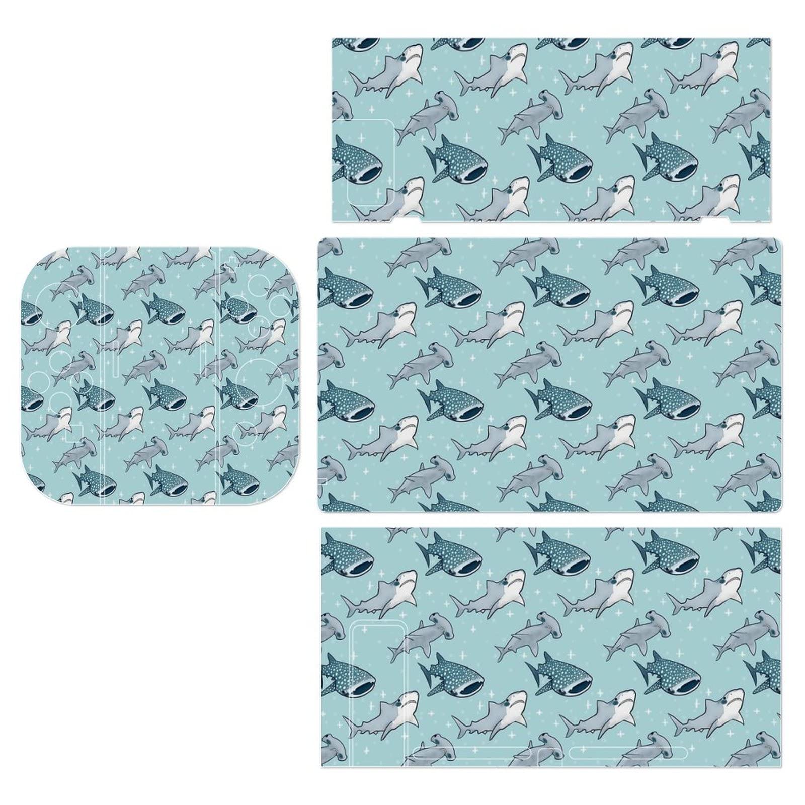 Funny Sharks Switch Game Sticker Pretty Pattern Full Wrap Skin Protective Film Sticker Compatible with Switch Lite
