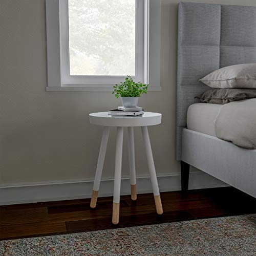Round End Table - 2-Tone Mid-Century Modern Home Accent Table with Tray Top for Living Room, Bedroom, or Office by Lavish Home (White)