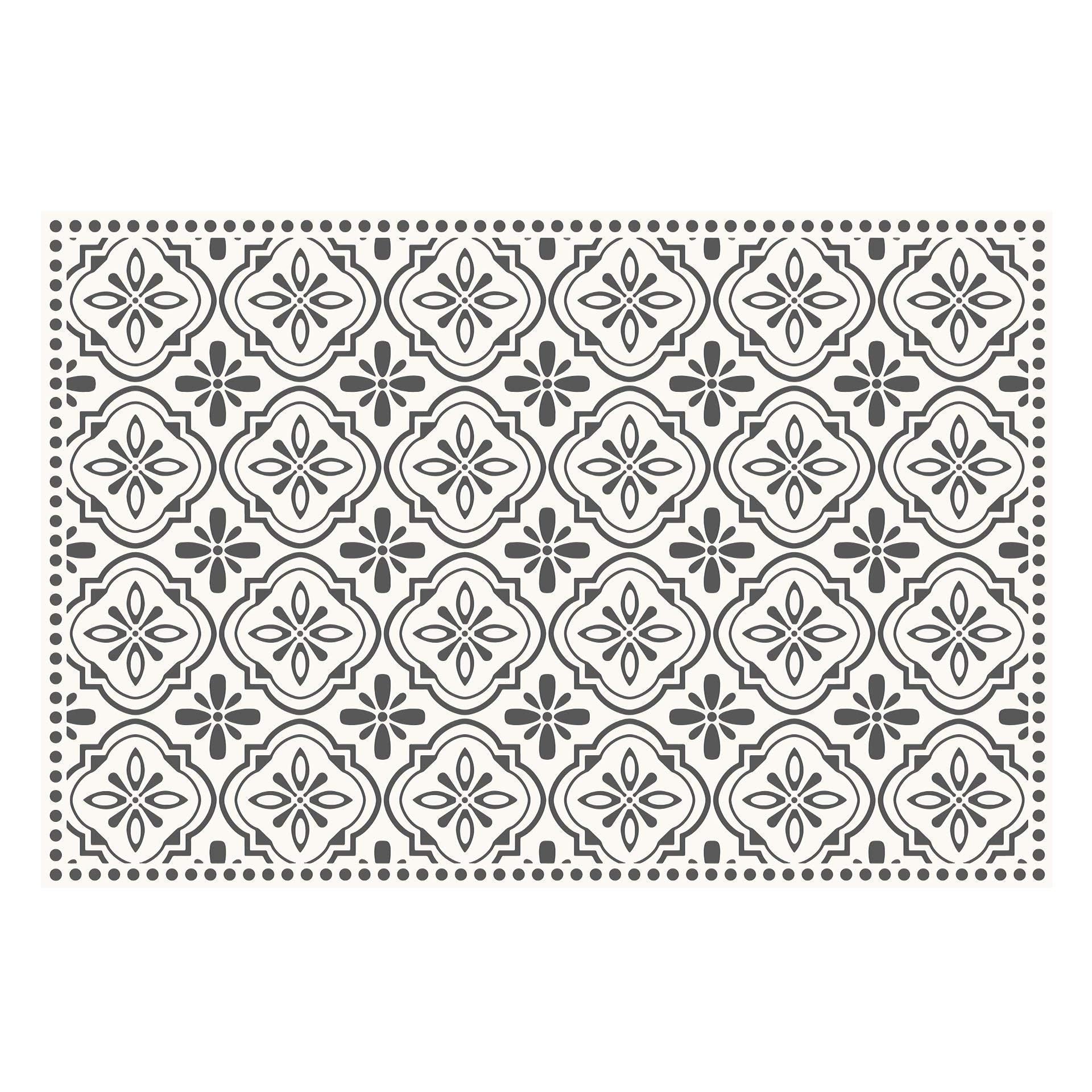Vinyl Rug | Isabella (042097RF) | Vinyl Floor Mat | Vinyl Floor Covering | Vinyl Carpet | Vintage | Decorative | Waterproof | Eco-Friendly | Non-Slip | 2.5'x6.5' | Grey
