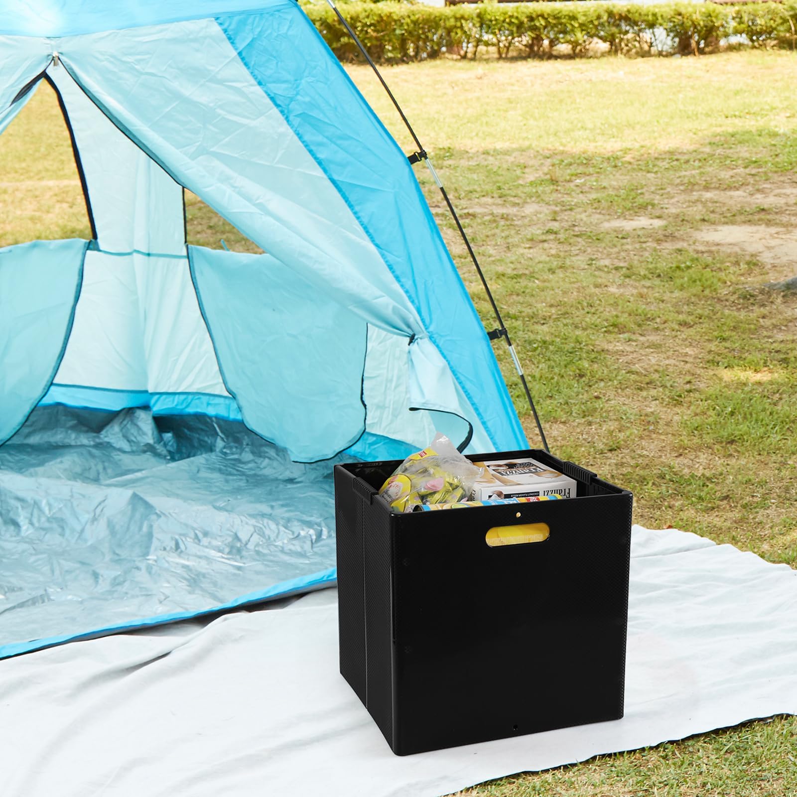 Saedy 4-Pack Foldable Cube Storage Bin, Plastic Collapsible Storage Cube Bins, Black